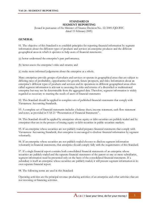 Vietnam Accounting Standards - VAS 28 Segment reporting