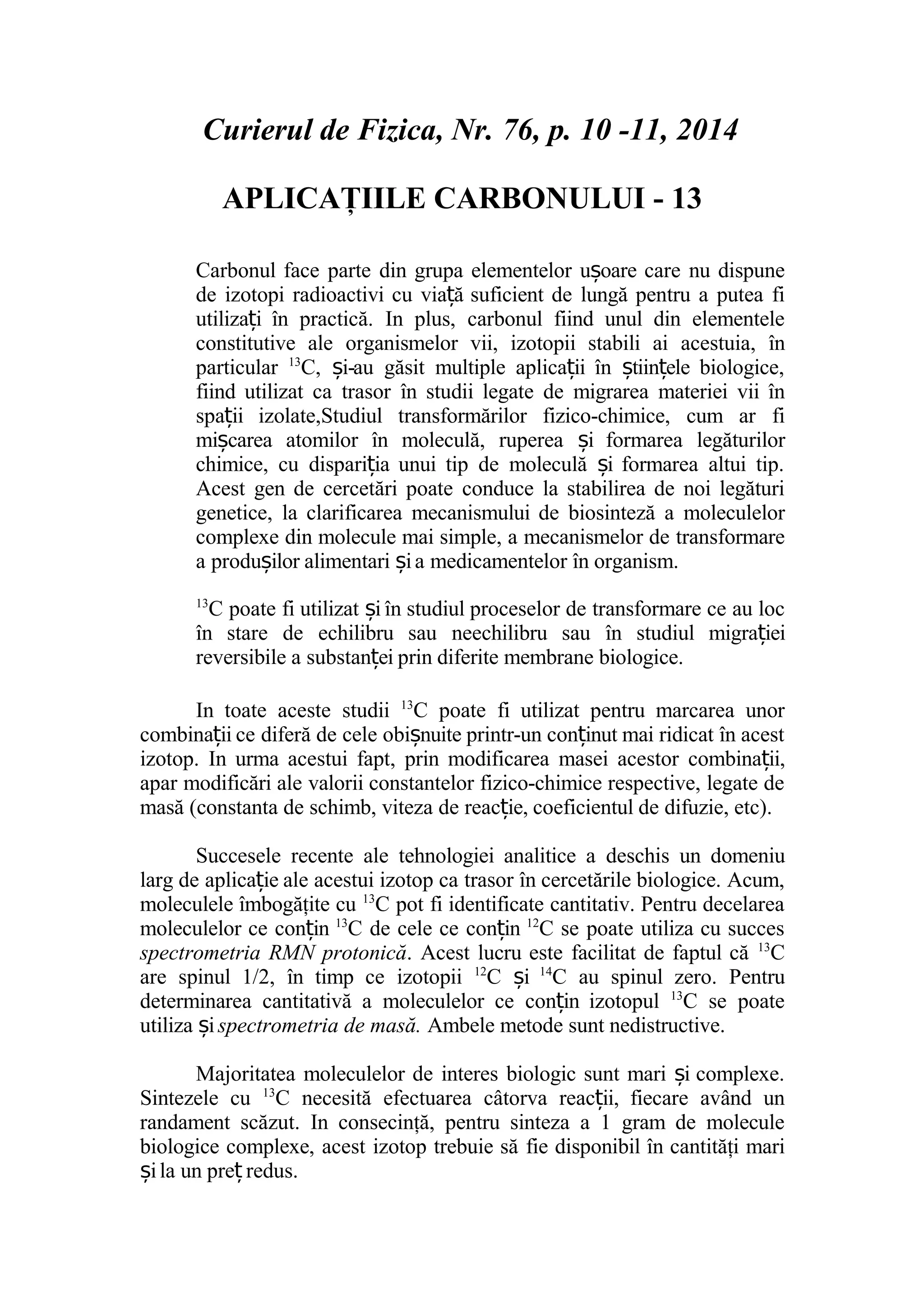 Aplicatiile Carbonului - 13 | DOC