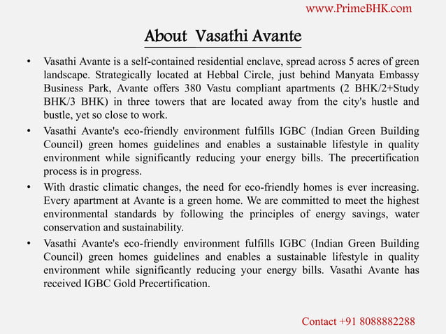 Vasathi avanté, hebbal, bangalore | PPT | Free Download