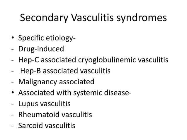 Vasculitis classification, secondary forms, mimickers | PPTX