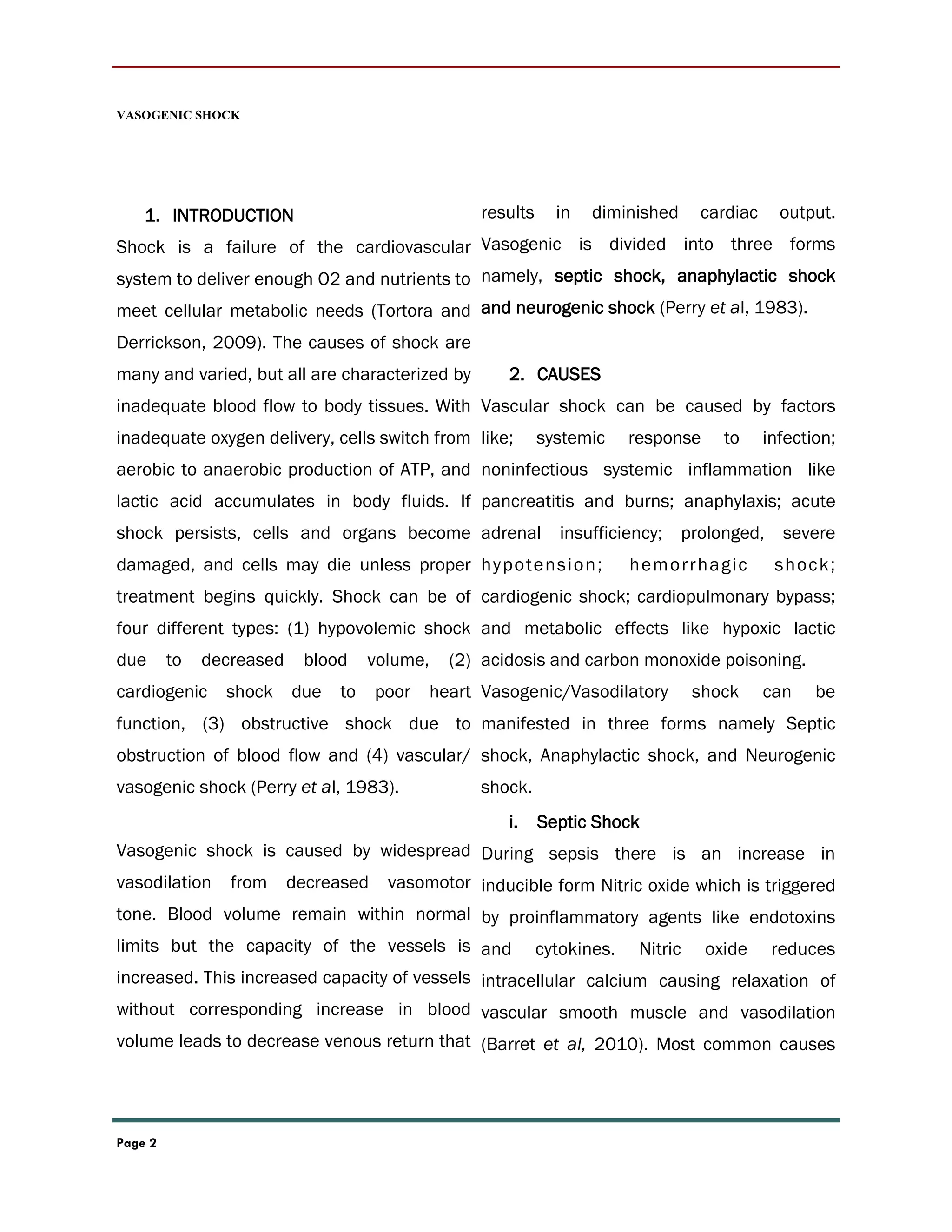 Vasogenic shock | PDF