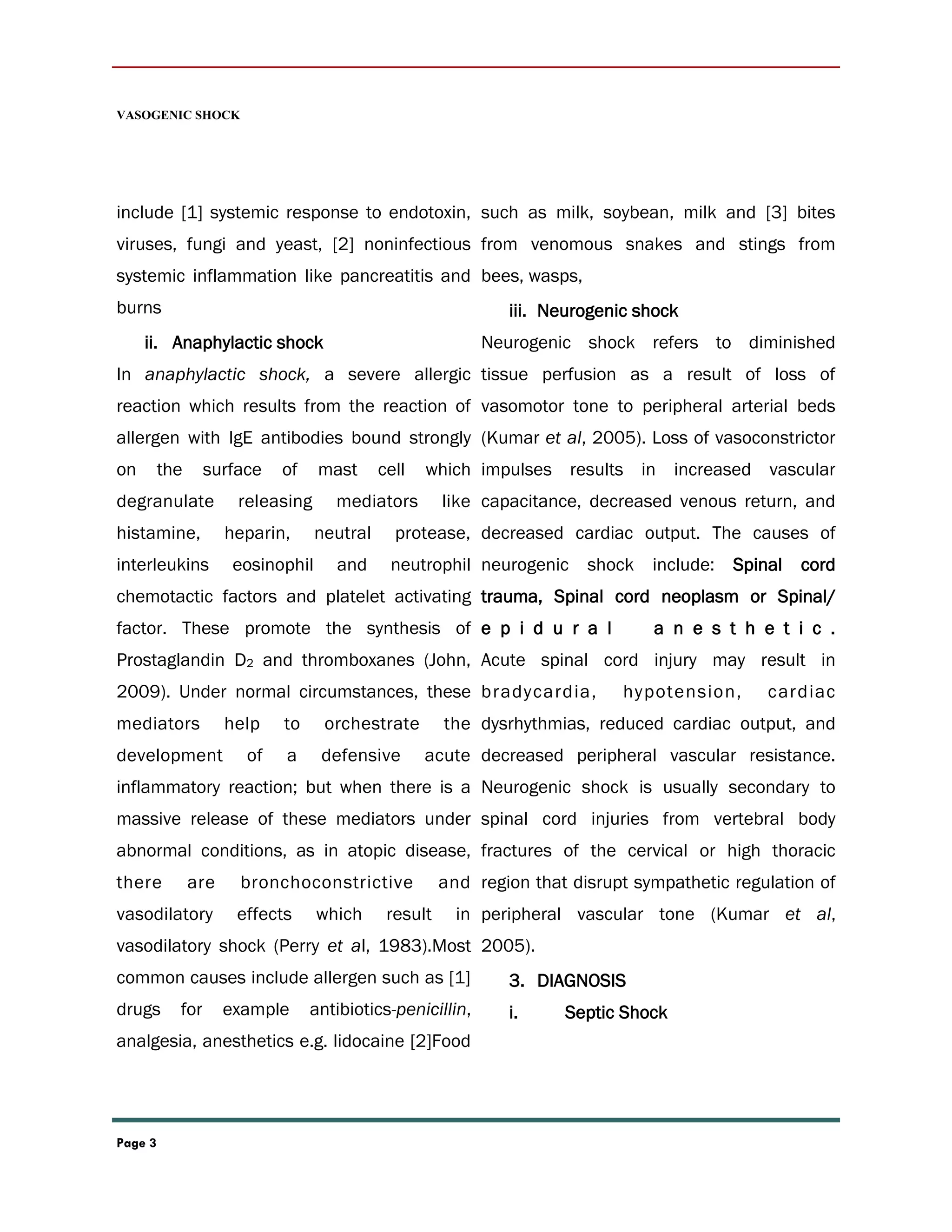 Vasogenic shock | PDF