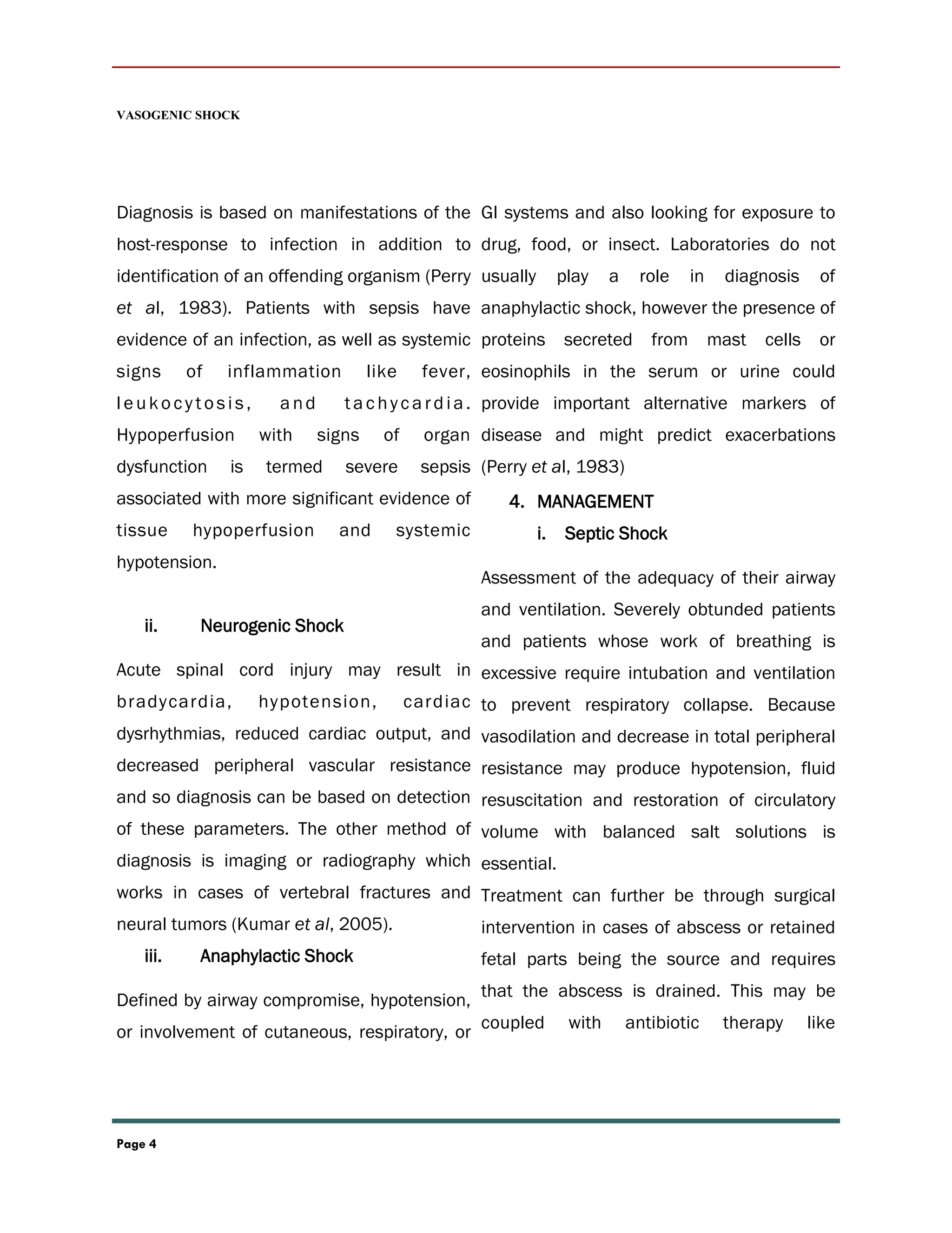 Vasogenic shock | PDF