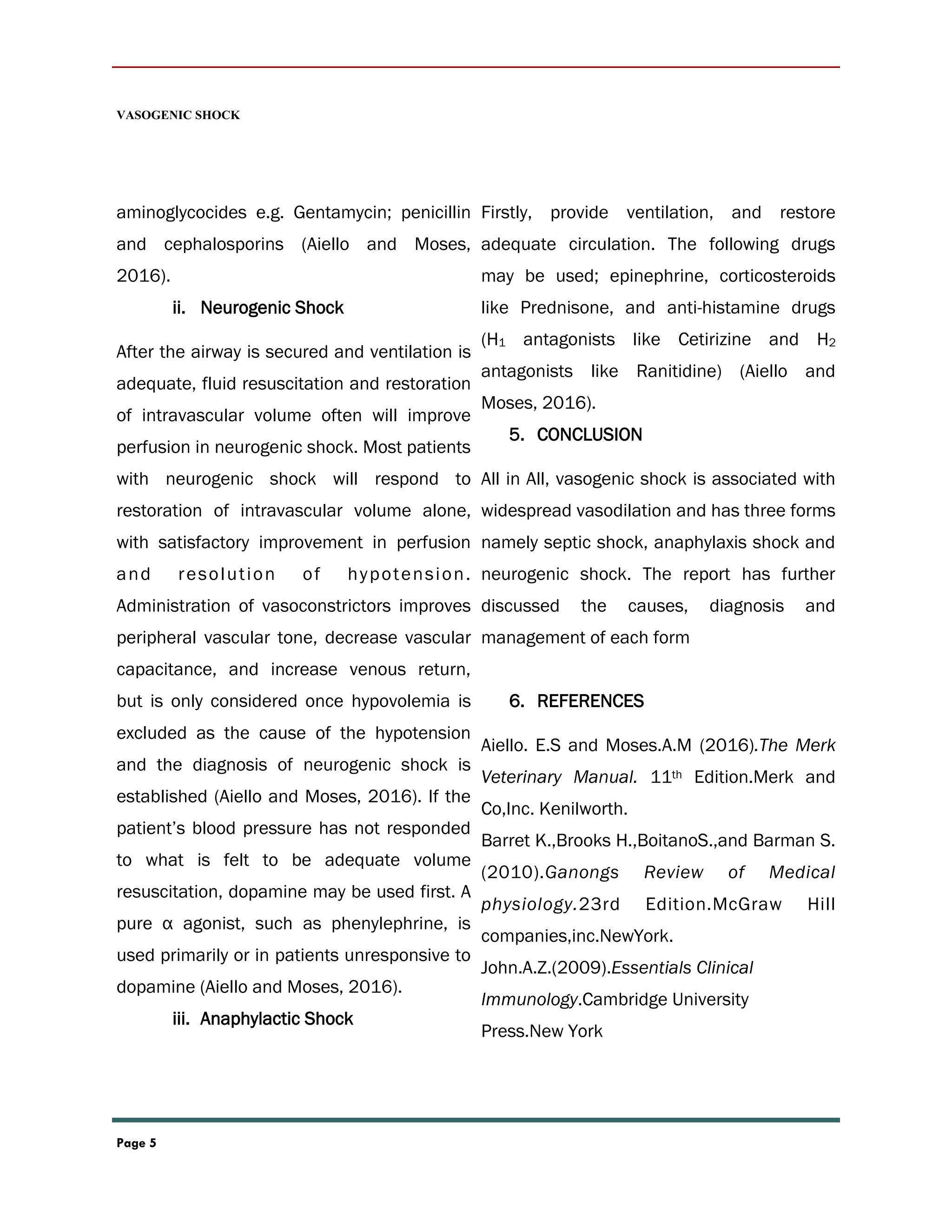 Vasogenic shock | PDF