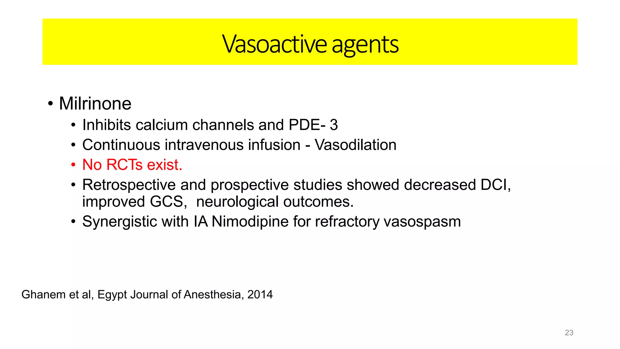 Vasospasm in subarachnoid haemorrhage pre finale | PPTX