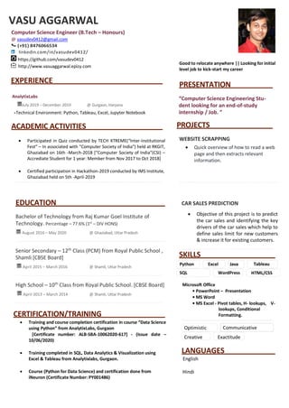 Vasu_Aggarwal_Resume | PDF | Programming Languages | Computing