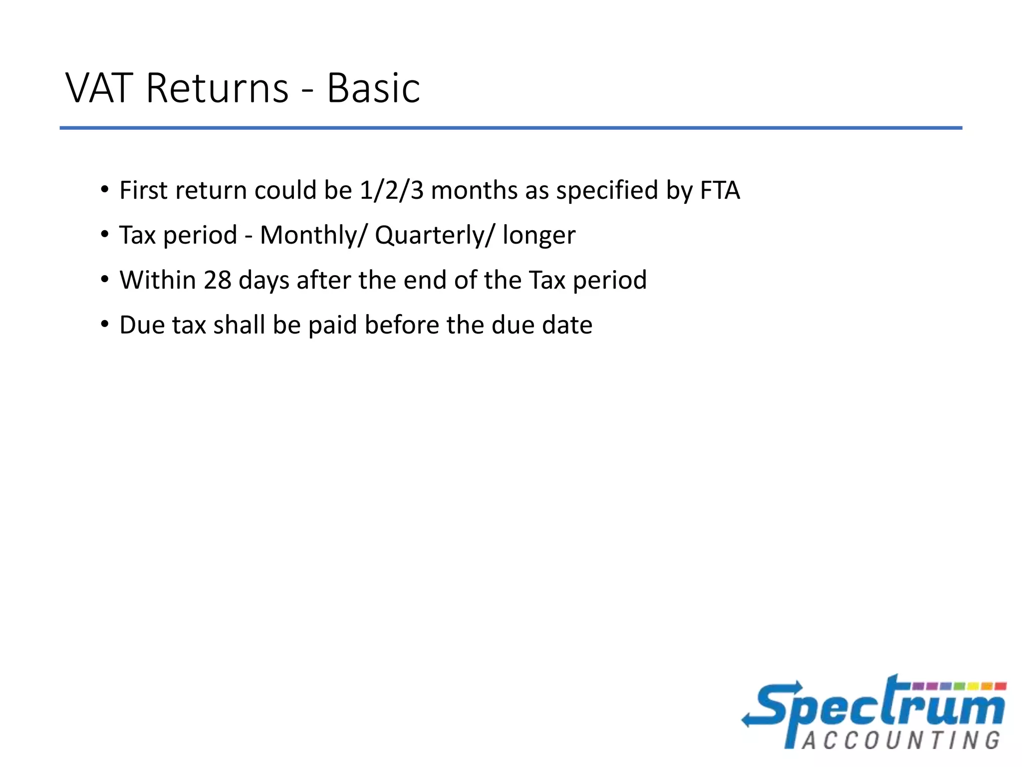 VAT in UAE Explained - Spectrum Auditing and accounts | PPTX