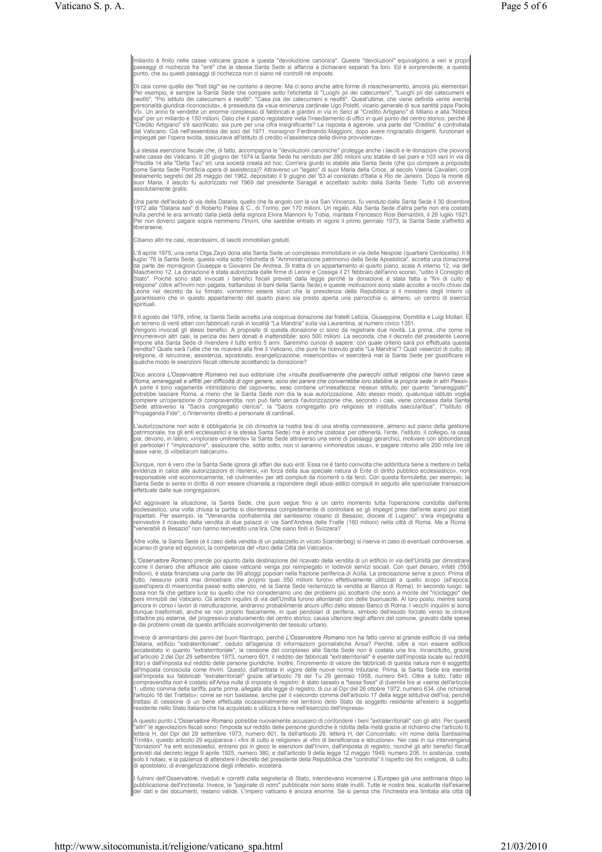 Vaticano spa | PDF