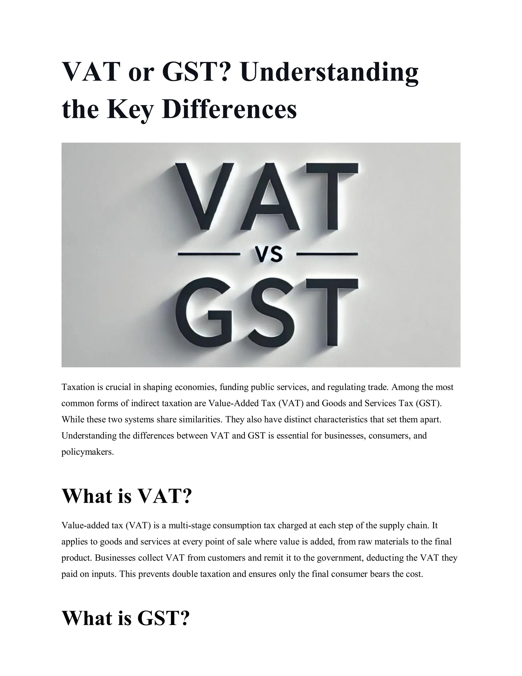 VAT or GST? Understanding the Key Differences | PDF