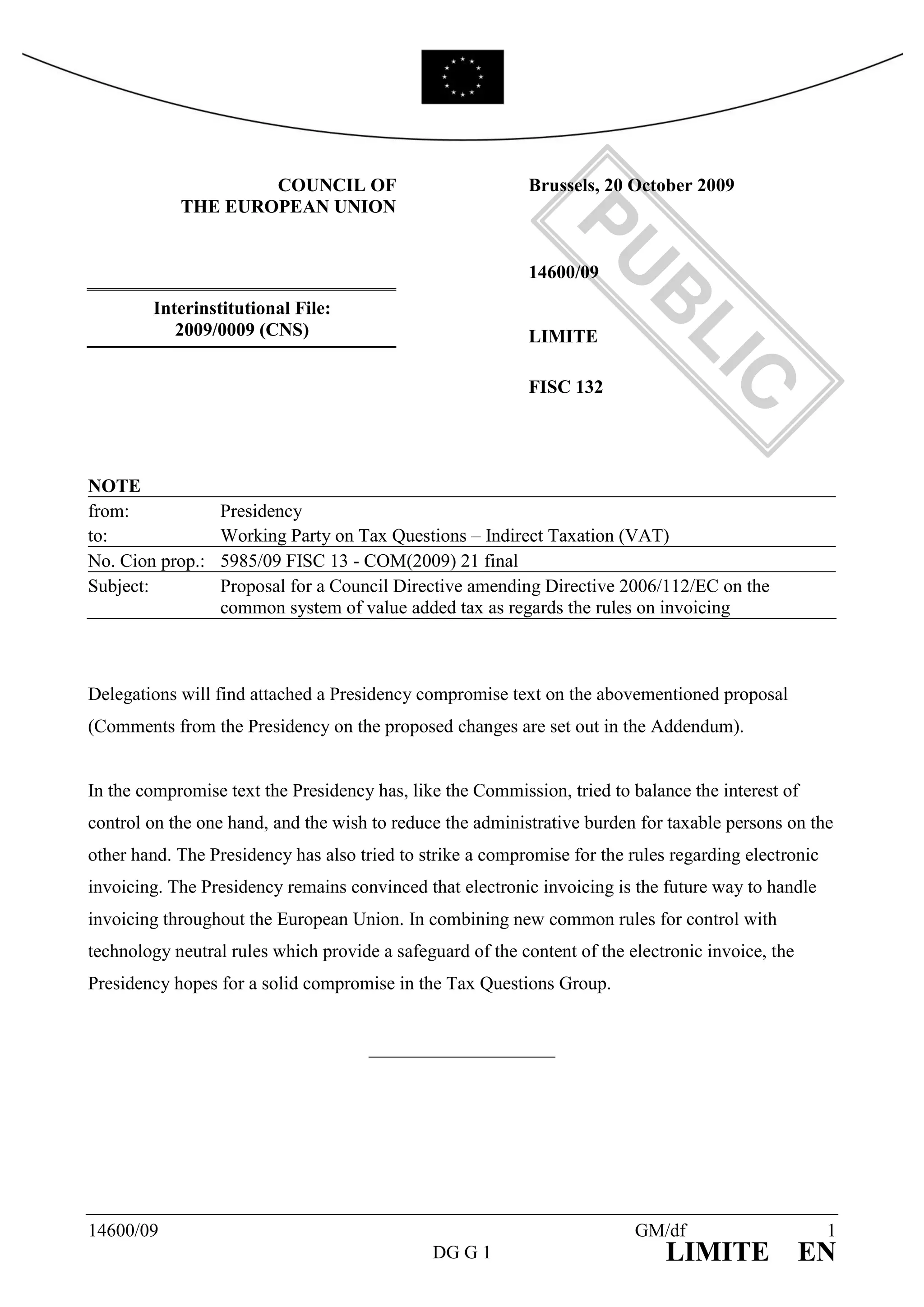 VAT directive proposal: E-Invoicing Not Equal To Paper Invoicing | PDF