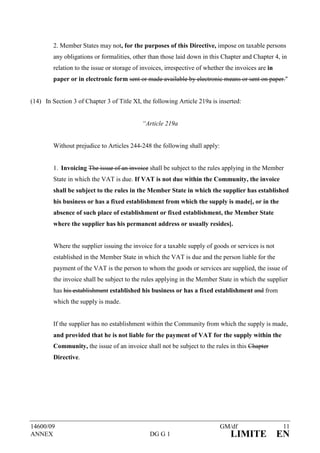 VAT directive proposal: E-Invoicing Not Equal To Paper Invoicing | PDF