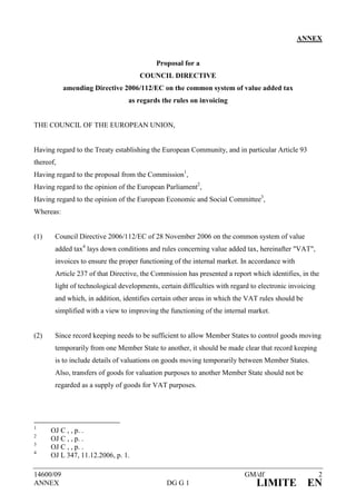 VAT directive proposal: E-Invoicing Not Equal To Paper Invoicing | PDF