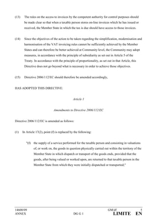 VAT directive proposal: E-Invoicing Not Equal To Paper Invoicing | PDF