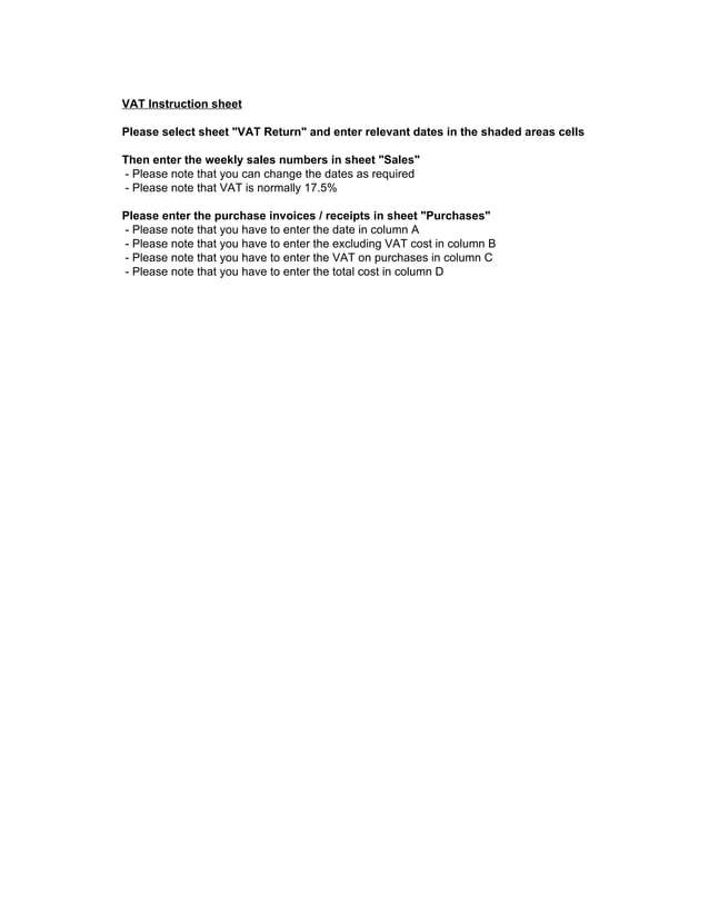 Vat return excel template | XLS | Personal Taxes | Personal Finance