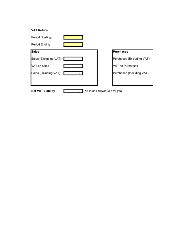 Vat return excel template | XLS | Personal Taxes | Personal Finance