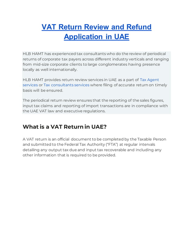 Vat return review and refund application in uae | PDF