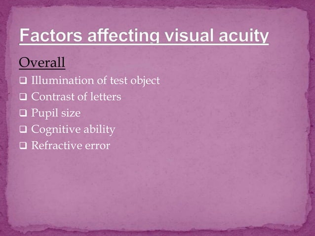 Visual acuity, visual acuity types and factors | PPTX | Eye and Vision ...
