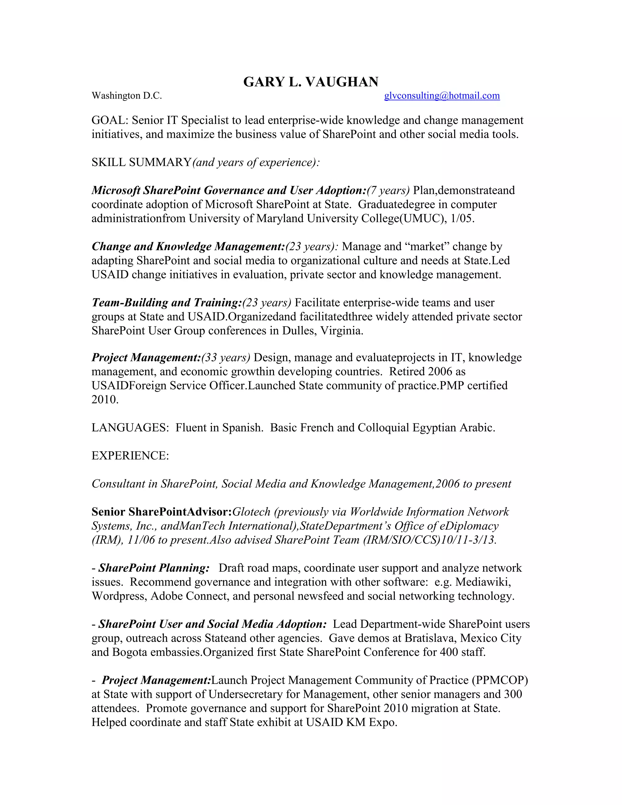 Gary Vaughan Resume | DOCX