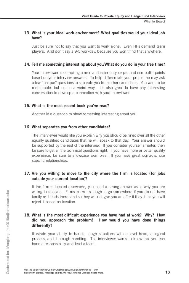 Career Guide Private Equity and Hedge Fund Interview