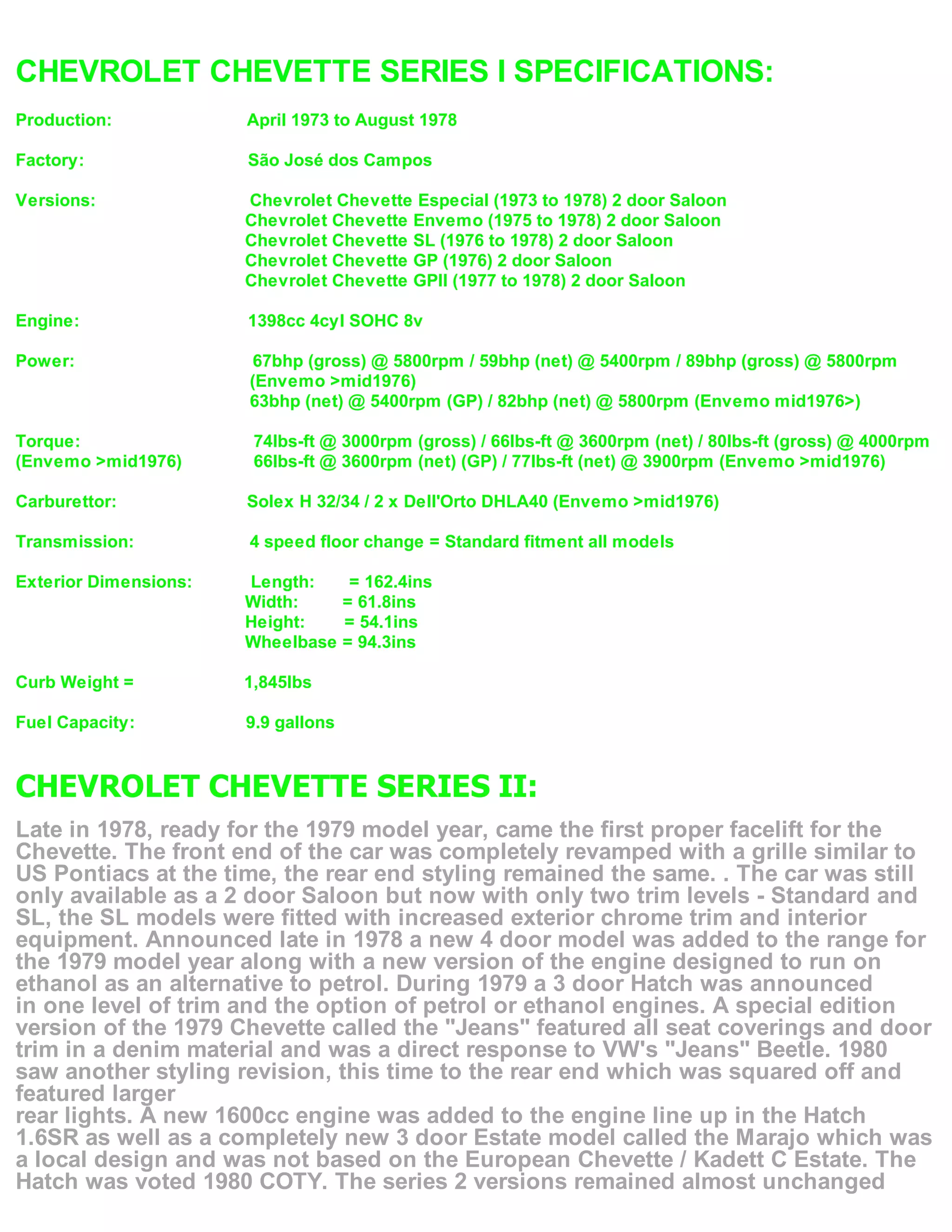 Vauxhall t car aka chevrolet chevette brazil | PDF