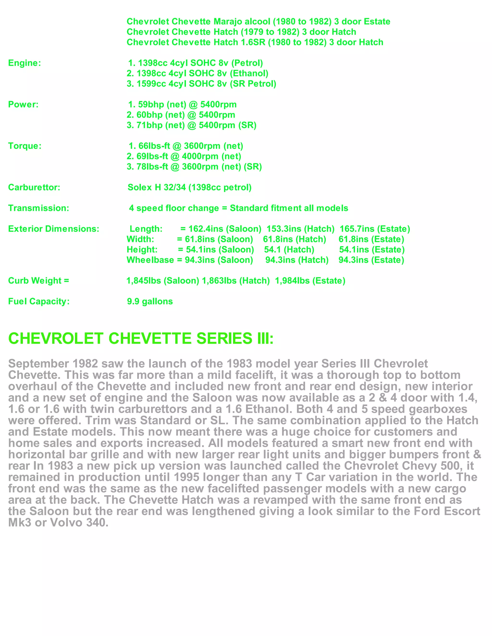 Vauxhall t car aka chevrolet chevette brazil | PDF