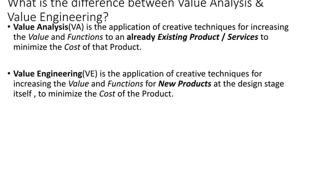 Value Analysis and Value Engineering -Function & Evaluation of Function | PPT