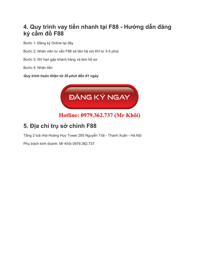 Hệ thống cầm đồ F88 cho vay tiền nhanh nhất | PDF