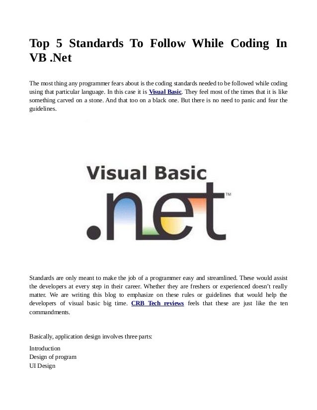 Top VB Net Coding Standards Top VB Net Coding Standards