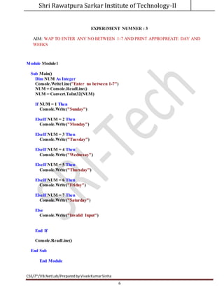 Vb.net Experiment with Example | DOCX