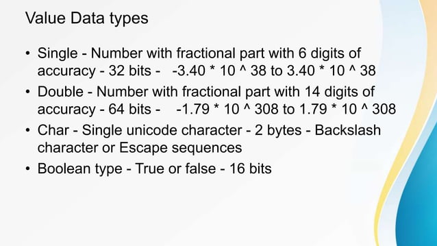 VB.NET Datatypes.pptx | Programming Languages | Computing