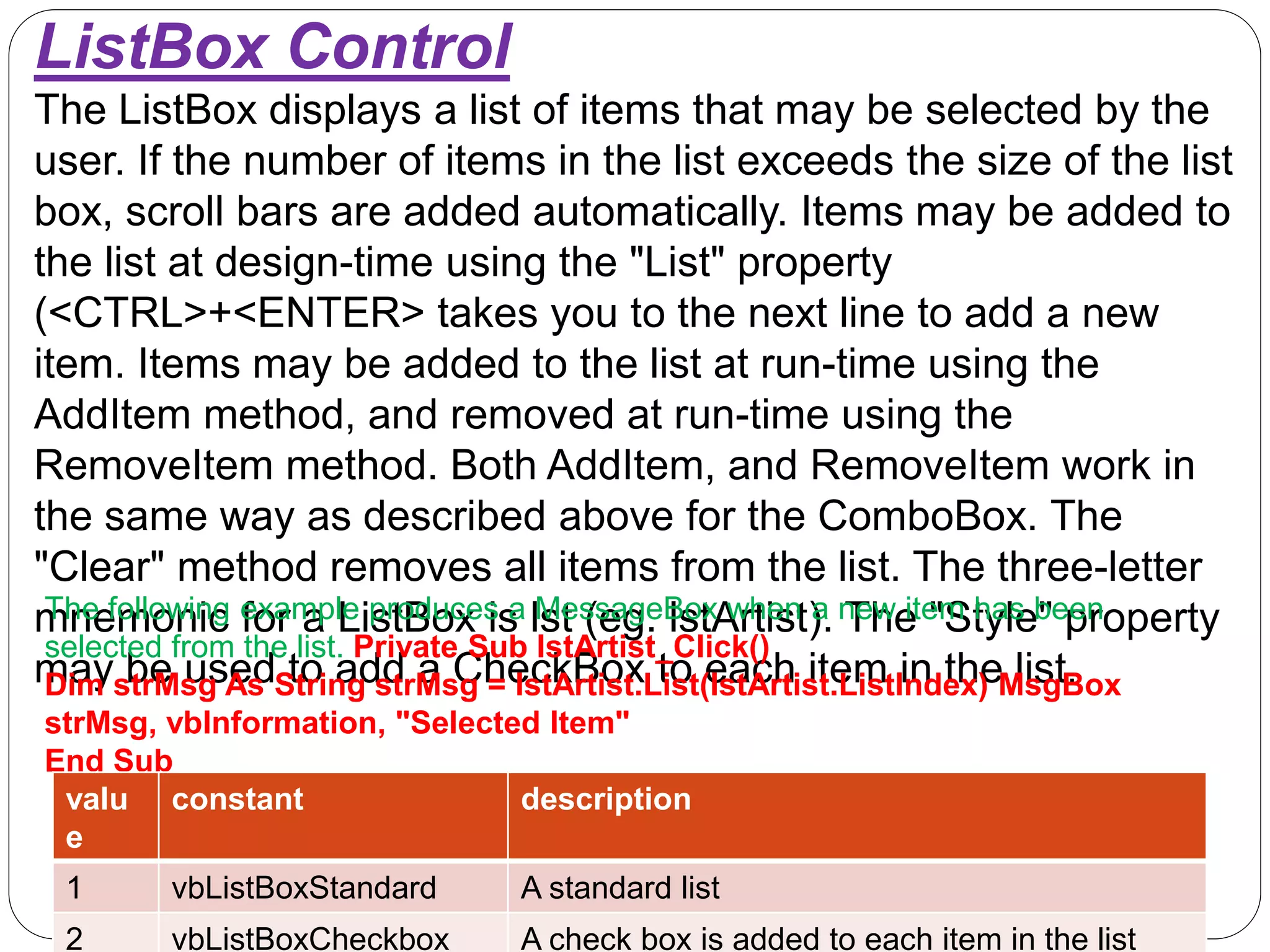 VISUAL BASIC 6 - CONTROLS AND DECLARATIONS | PPTX