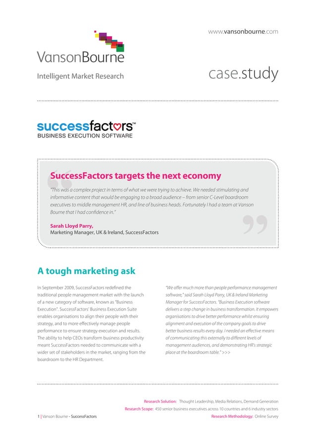 Vanson Bourne Case Study: Success Factors | PDF