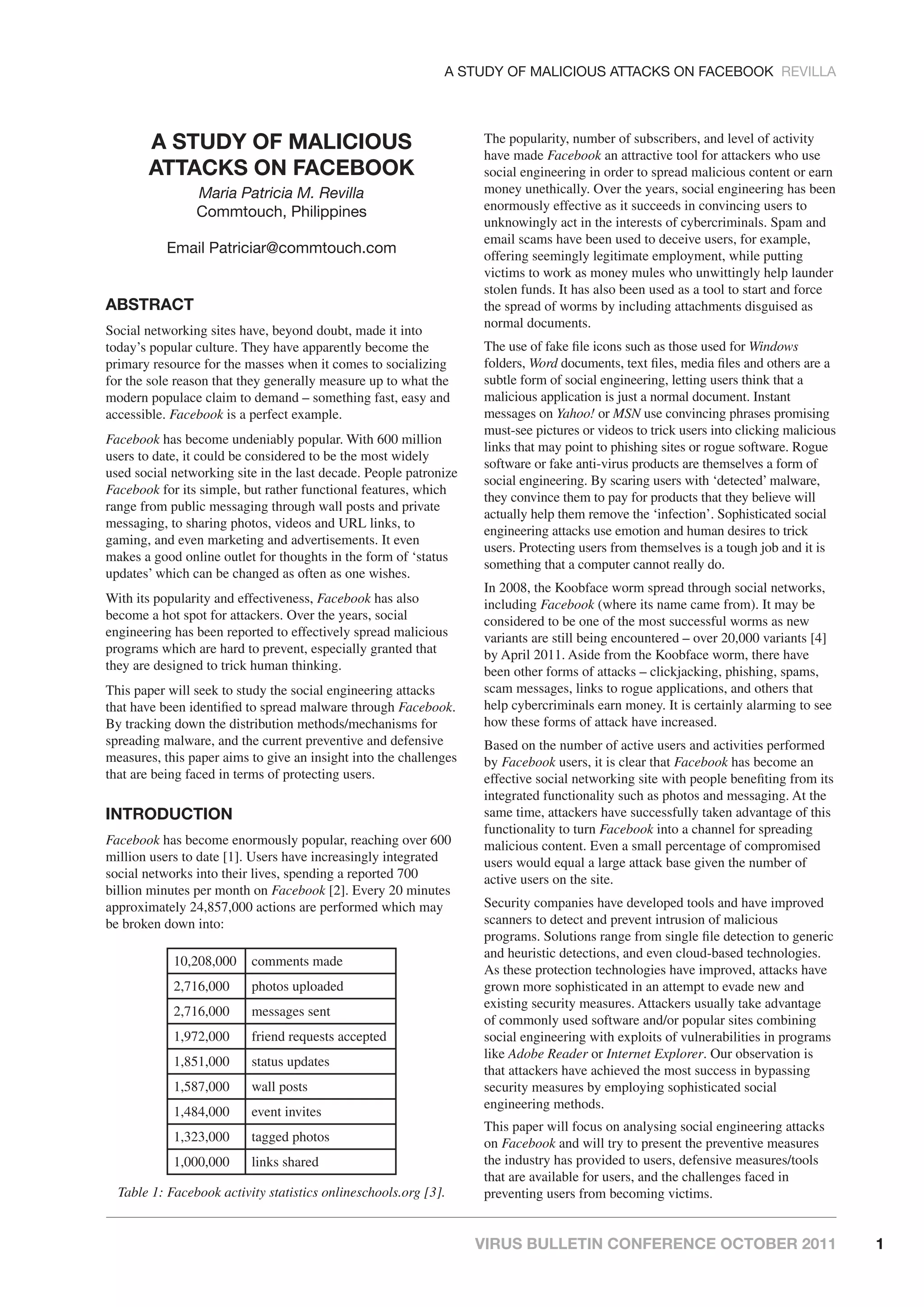 Facebook Attacks - an in-depth analysis | PDF