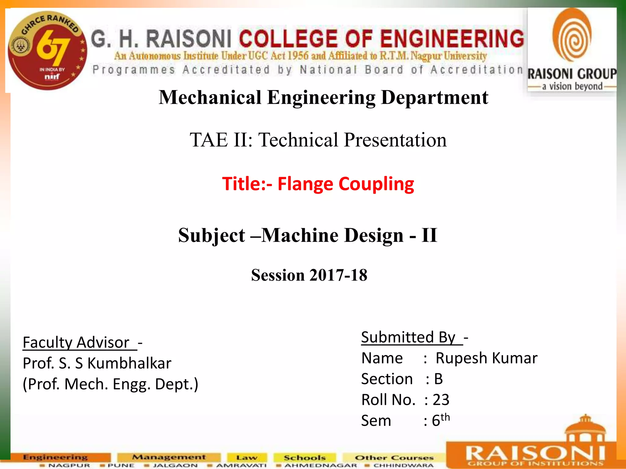 Coupling and flange coupling and its design | PPTX