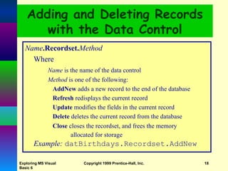 ADO Controls - Database Usage from Exploring MS Visual Basic 6.0 Book | PPT