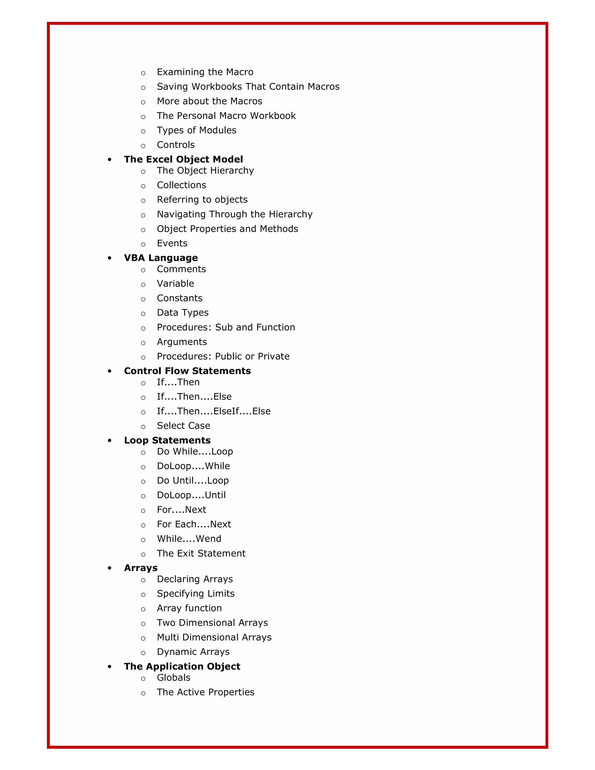 Excel Macros and VBA Programming Training Bangalore: | PDF
