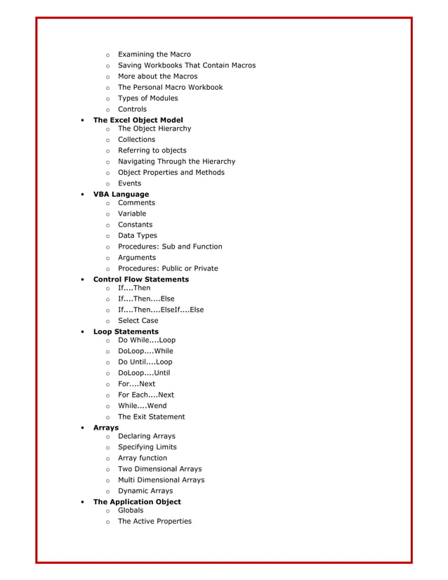 Excel Macros and VBA Programming Training Bangalore: | PDF