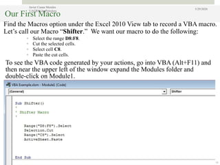 Vba and macro creation (using excel) | PPT