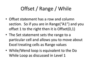 Vba Excel Level 2 | PPTX