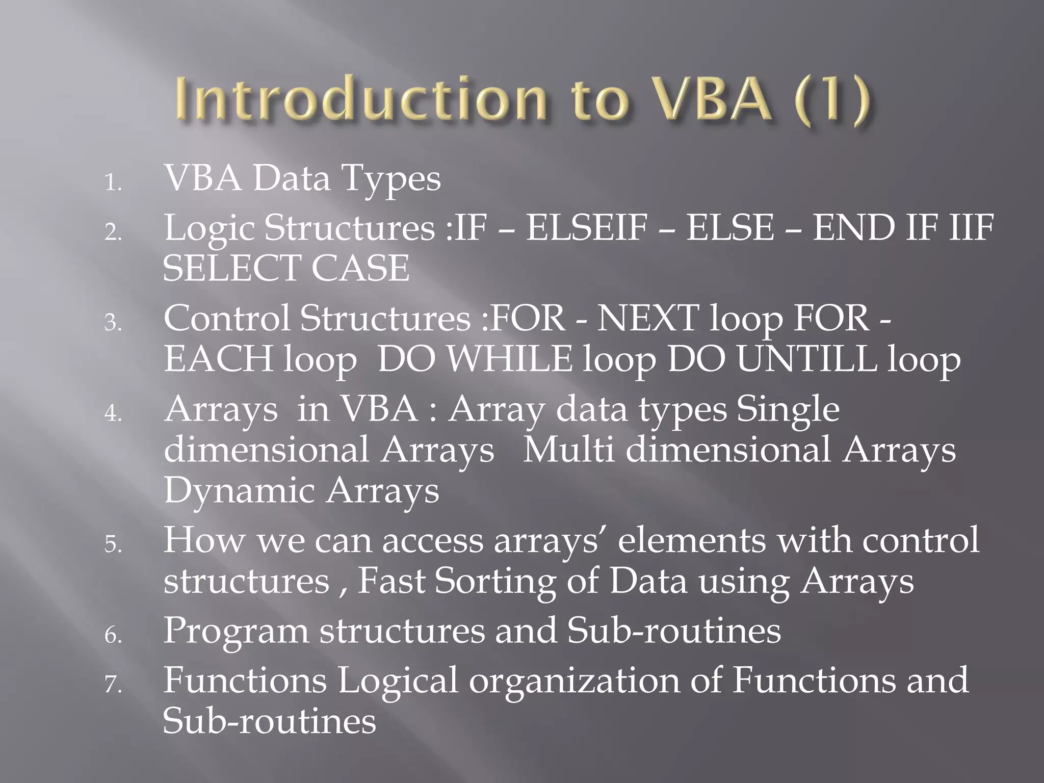 Vba for financial engg course structure | PPT