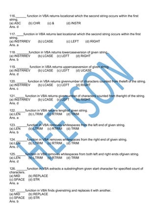 Excel VBA MCQ Questions and Answers (Visual Basic) | PDF