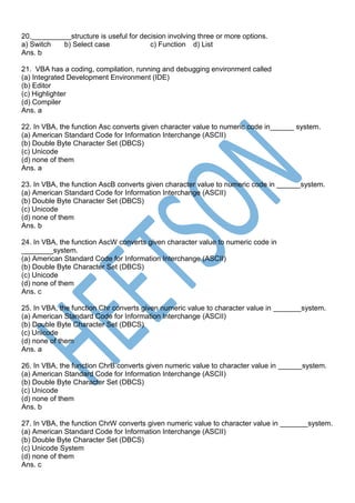 Excel VBA MCQ Questions and Answers (Visual Basic) | PDF
