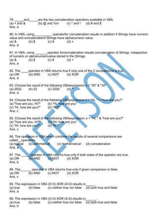 Excel VBA MCQ Questions and Answers (Visual Basic) | PDF