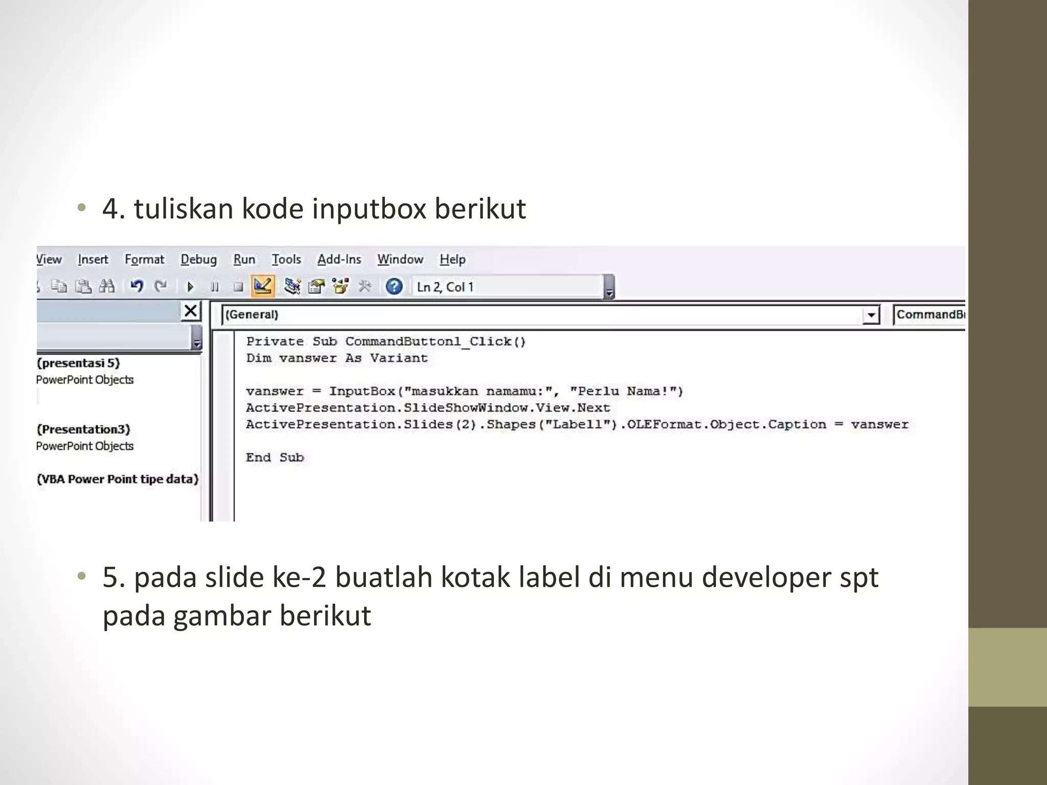 Vba power point tipe data | PPTX