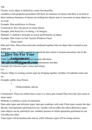 VBClasses every object is defined by a class that describes vari.pdf