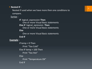 Vb decision making statements | PPTX