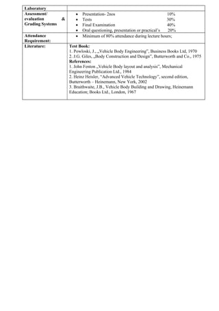 Vehicle Body Design and Materials course outline | PDF