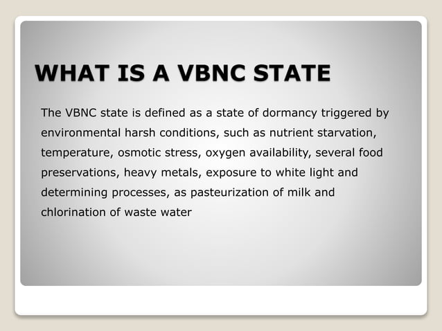 VIABLE BUT NON-CULTURABLE BACTERIA- VBNC | PPT