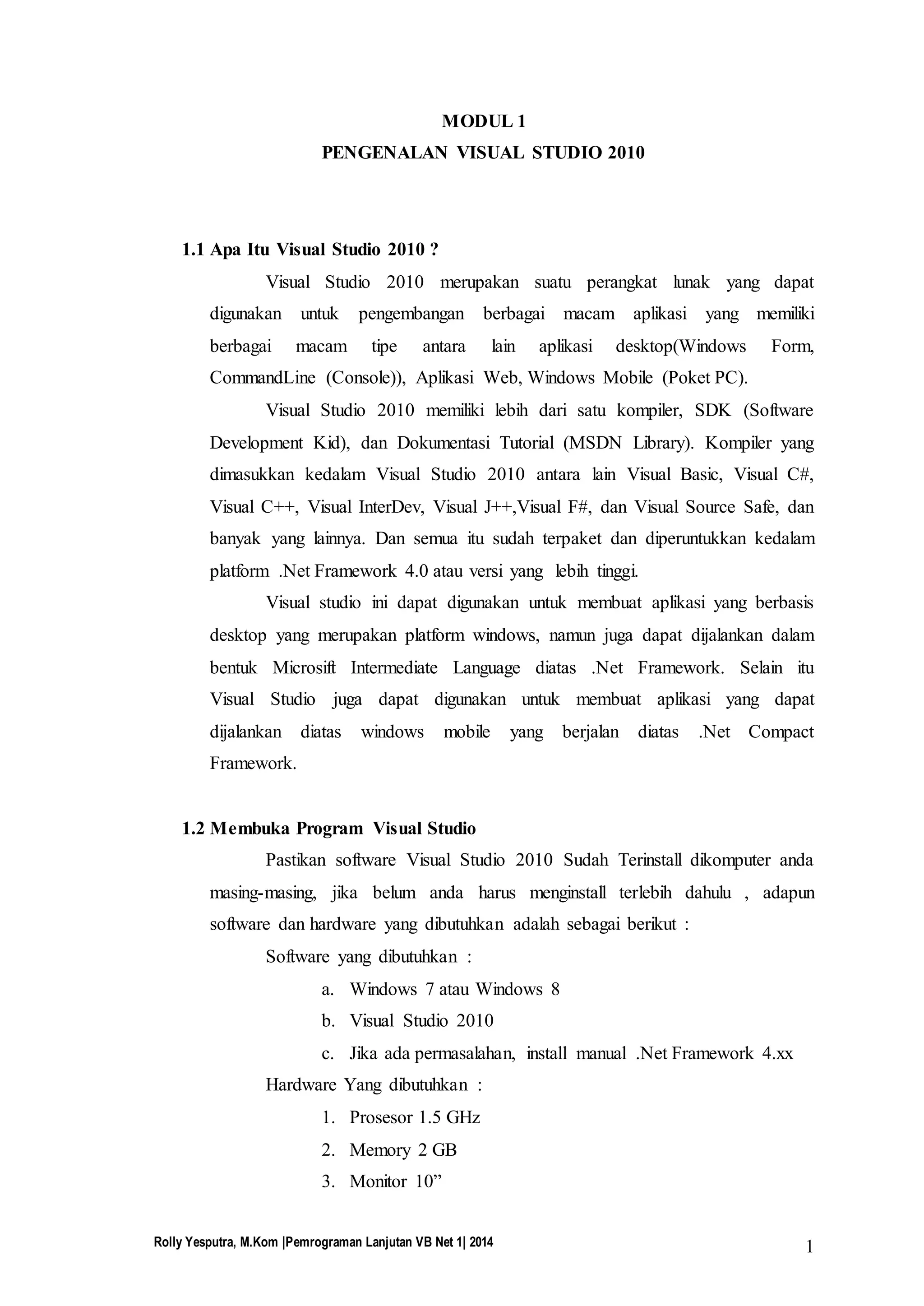 Part 1 - PENGENALAN VISUAL STUDIO 2010 | DOCX