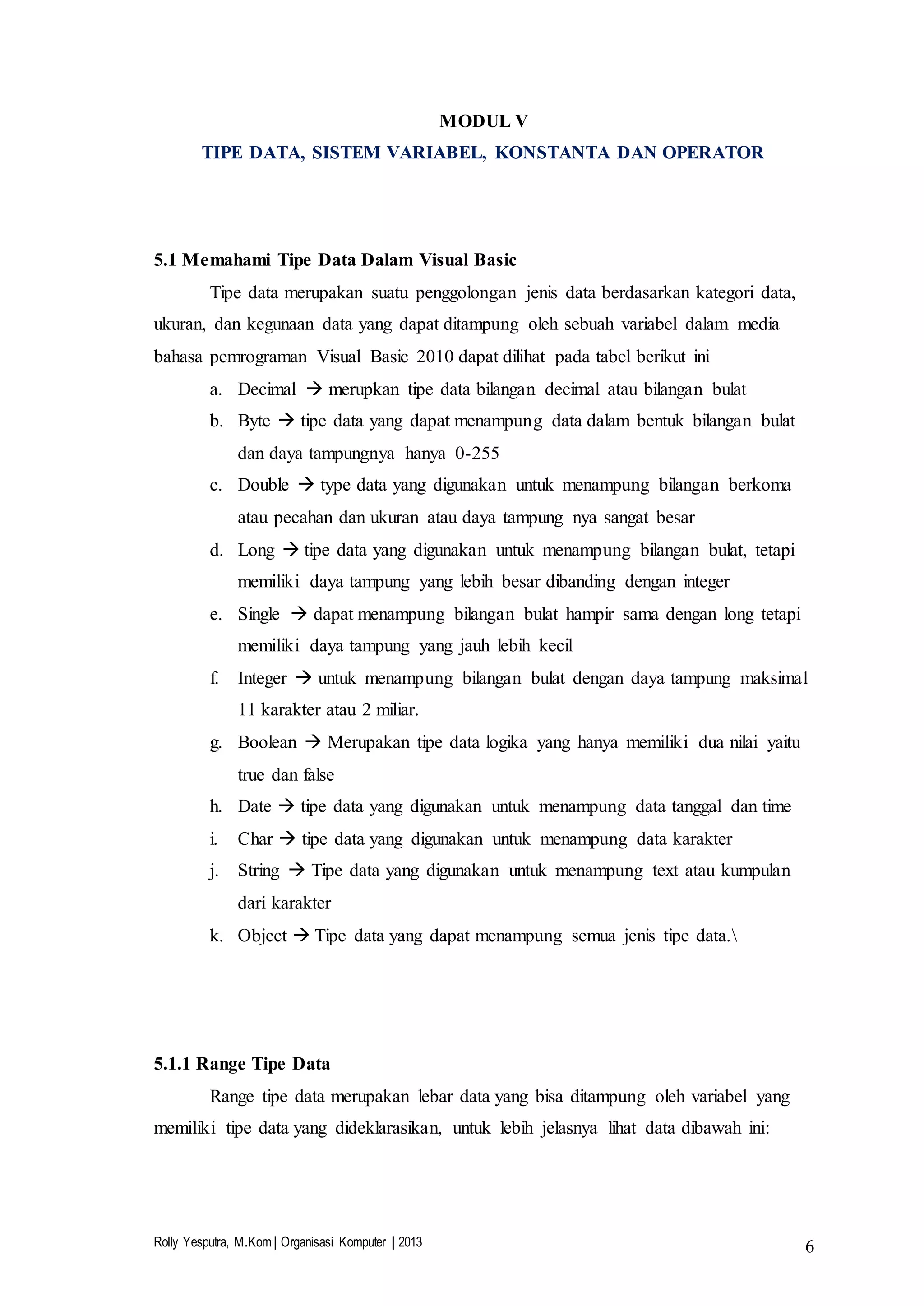 Part 5 - Tipe Data-Variabel-Konstanta-Operator-di-VB-NET | DOCX
